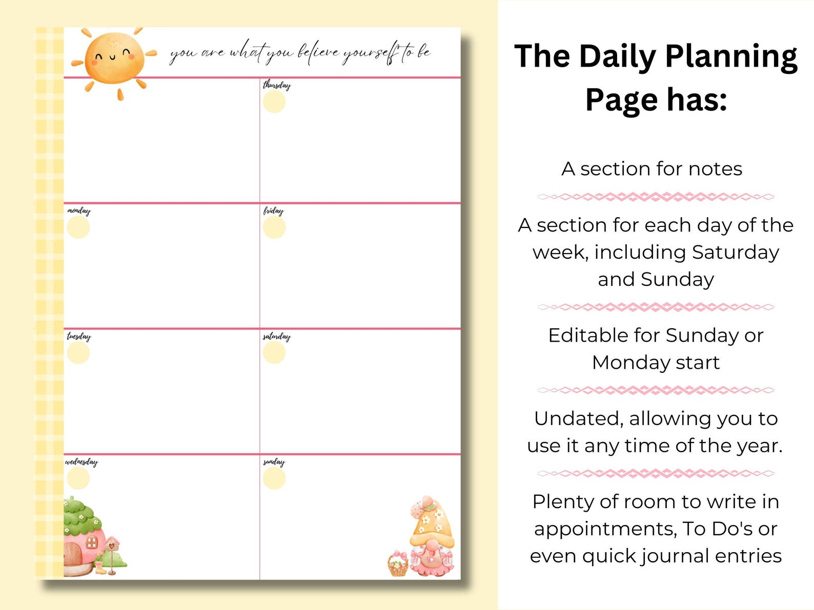 Strawberry Gnomes Weekly Planner Insert; 2 Page Dashboard Layout for HP ...