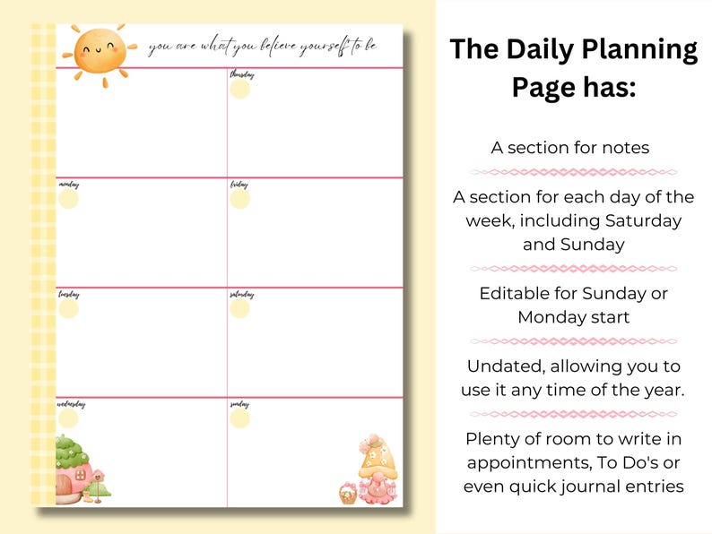 Strawberry Gnomes Weekly Planner Insert; 2 Page Dashboard Layout for HP ...