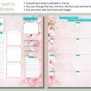Pink Florals Weekly Planner Insert; 2 Page Dashboard Layout for HP ...