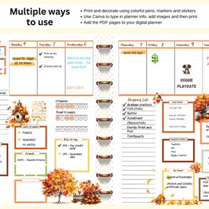 Autumn Leaves Weekly Planner Insert, 2 Page Vertical Layout for Happy ...