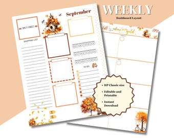 Sunflowers Weekly Planner Insert; 2 Page Dashboard Layout for A5 and HP ...