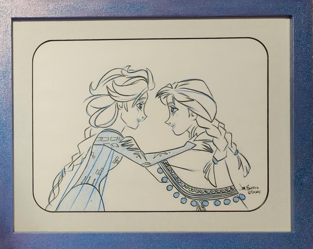 Signed Frozen Hand-drawn Art sisters With Custom SPARKLE Frame - Etsy