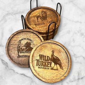 Custom Whiskey Bourbon Wooden Coasters - Free Shipping! Qty 5 Wood ...
