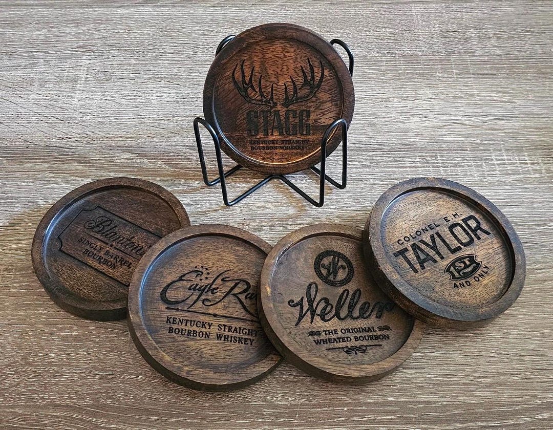 Custom Whiskey Bourbon Wooden Coasters - Free Shipping! Qty 5 Wood ...