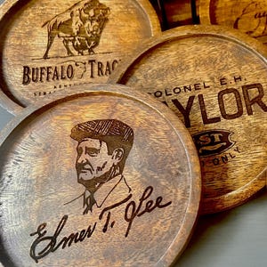 Custom Whiskey Bourbon Wooden Coasters - Free Shipping! Qty 5 Wood ...