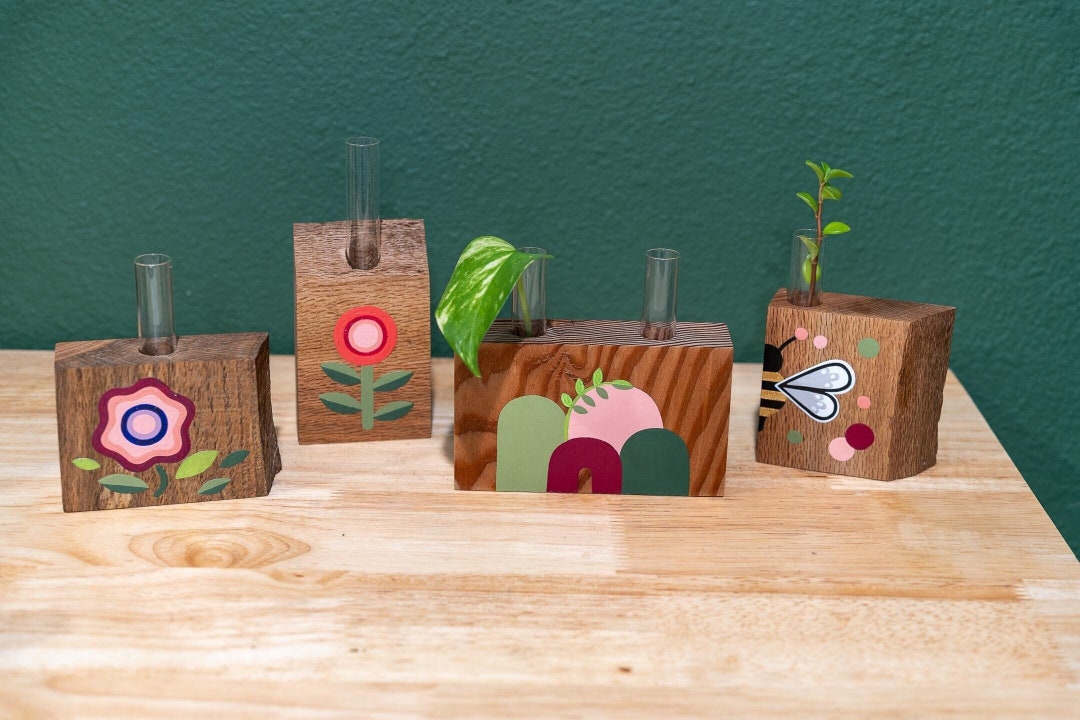 Hand Painted Wood Block Vase - Etsy
