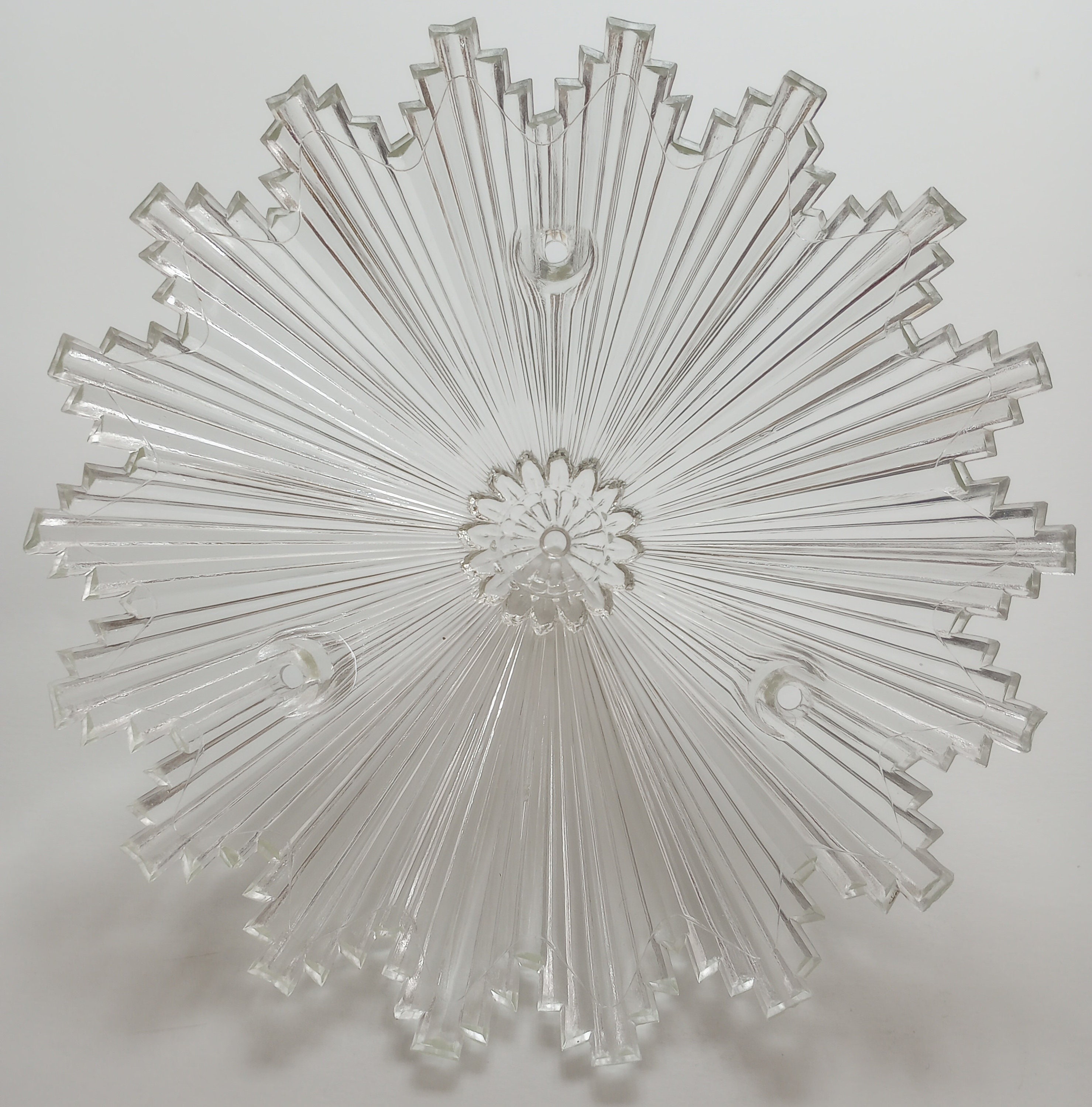1920s Art Deco 9 Starburst Clear Glass Ribbed 3-hole Ceiling Light ...