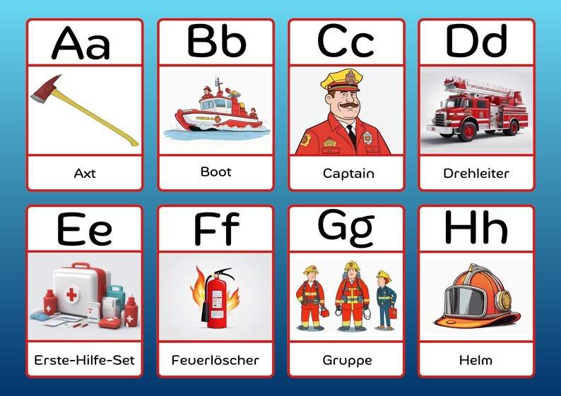 ABC Flashcards for Children, Theme Fire Brigade, Learning the Alphabet ...