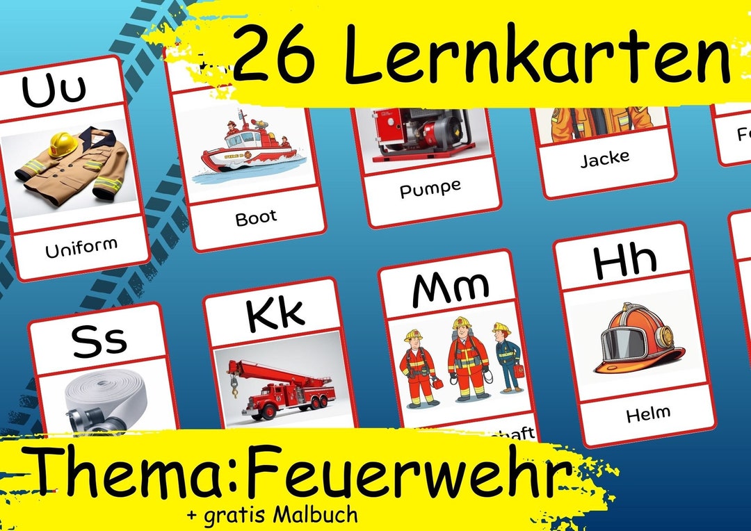ABC Flashcards for Children, Theme Fire Brigade, Learning the Alphabet ...