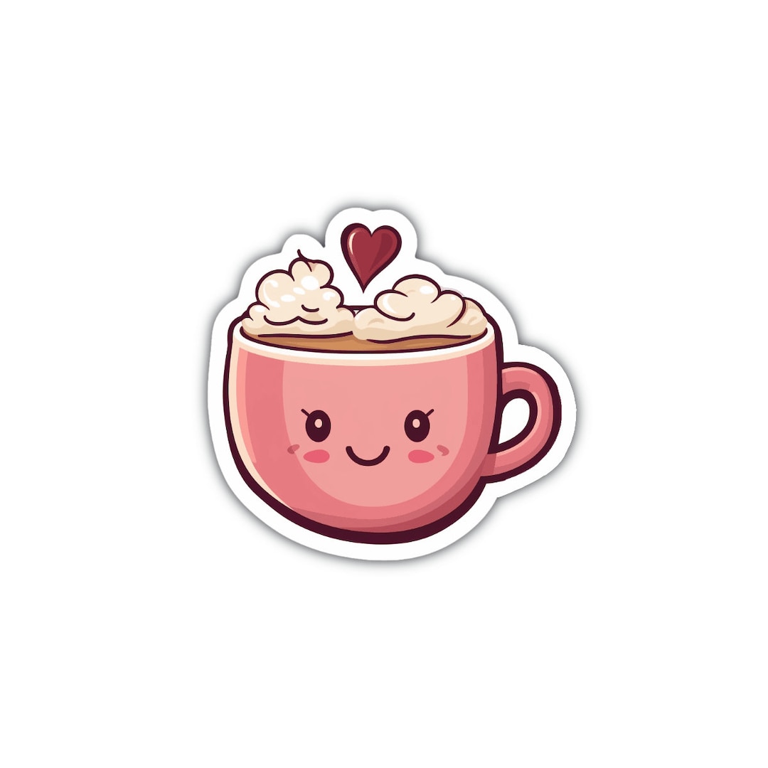 Pink Cute Coffee Lover Sticker With Kawaii Face, Ideal for Journals ...