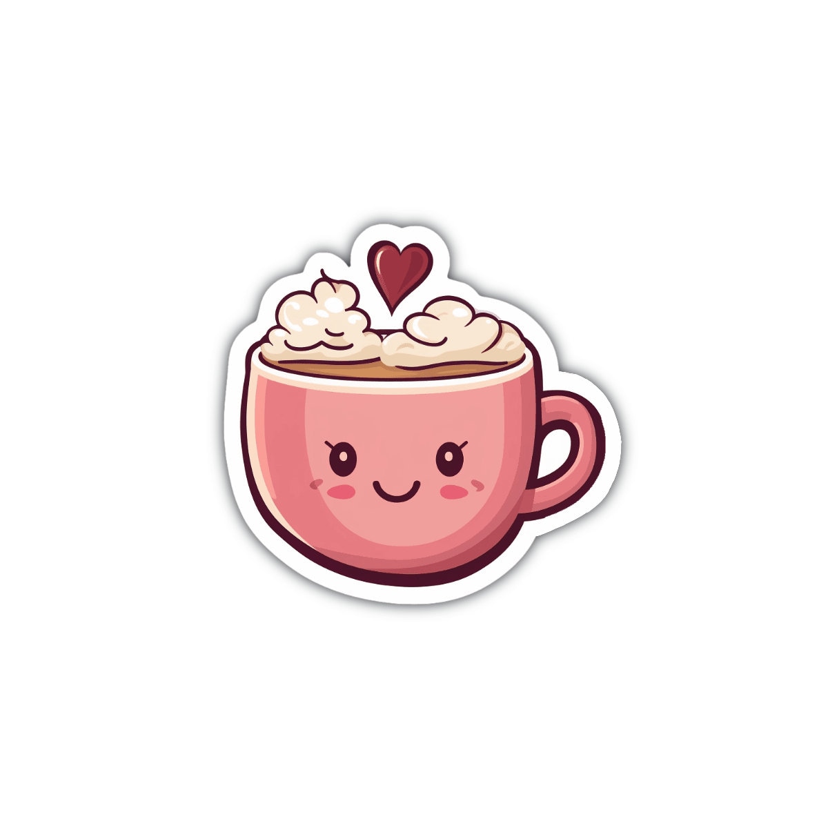 Pink Cute Coffee Lover Sticker With Kawaii Face, Ideal for Journals ...