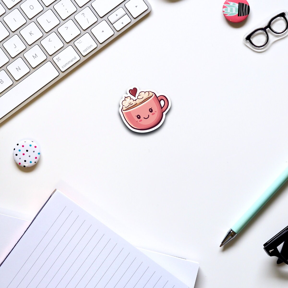 Pink Cute Coffee Lover Sticker With Kawaii Face, Ideal for Journals ...