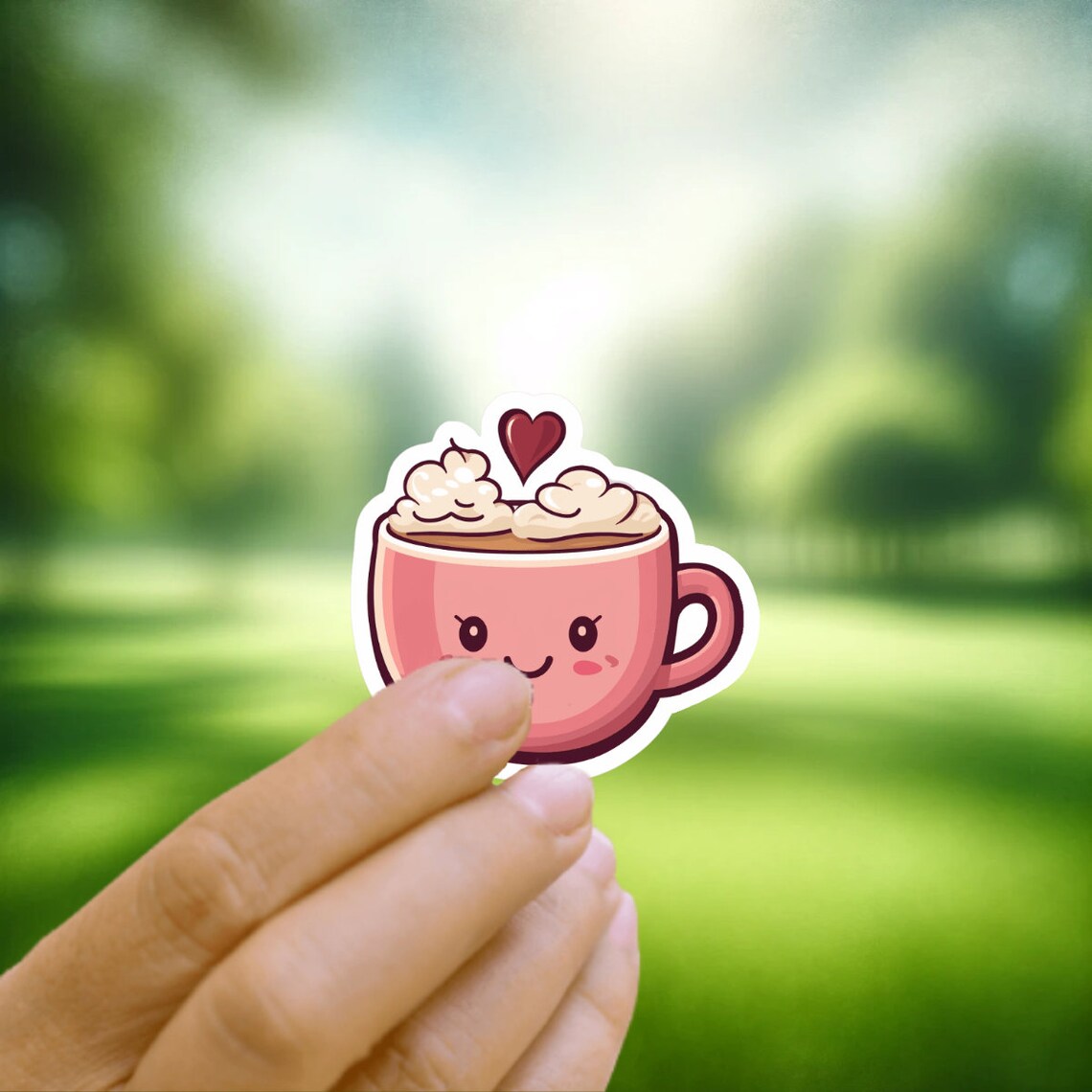 Pink Cute Coffee Lover Sticker With Kawaii Face, Ideal for Journals ...