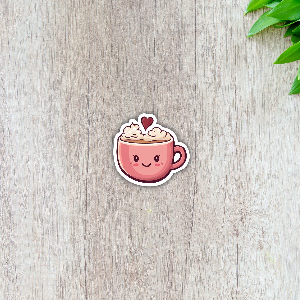 Pink Cute Coffee Lover Sticker With Kawaii Face, Ideal for Journals ...