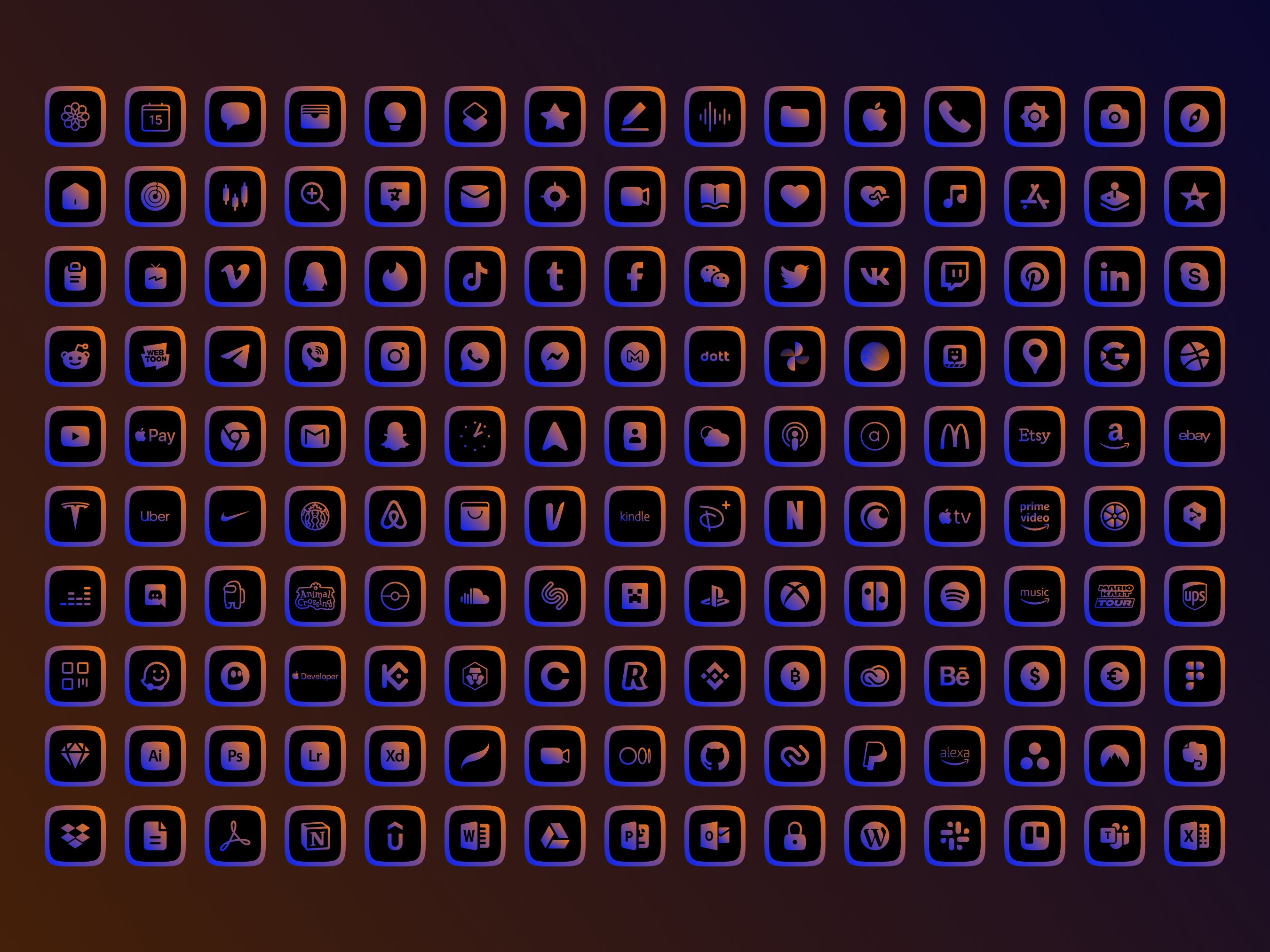Icon Pack Sunset Chroma Ios 17 Gradient Border 300 Icons - Etsy