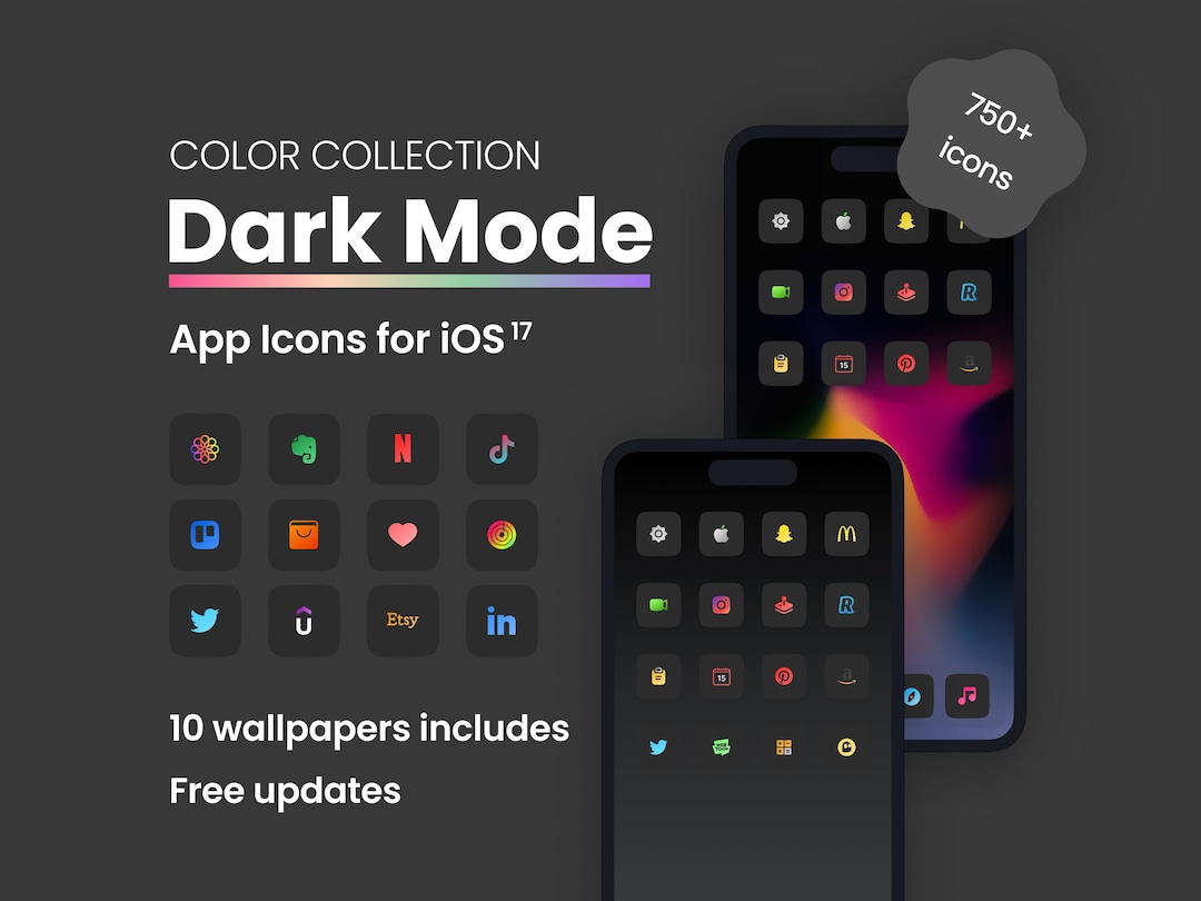 Icon Pack Dark Mode Gradient Ios 17 | 750+ Icons | 10 Aesthetic ...