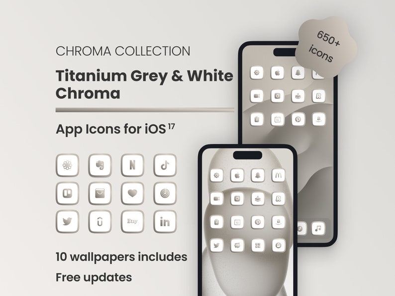 Icon Pack Titanium Grey/white Chroma Ios 17 | New iPhone 15 PRO | 650 ...