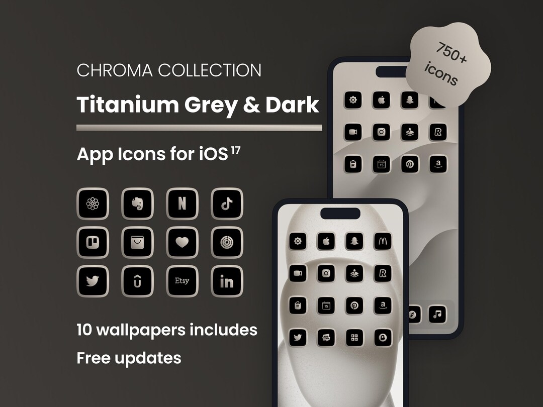 Icon Pack Titanium Grey/dark Chroma Ios 17 | New iPhone 15 PRO | 750+ Icons | 10 Wallpapers ...