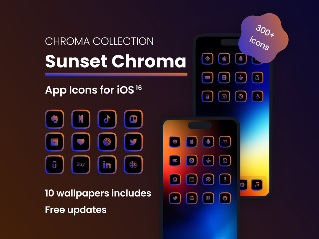 Icon Pack Sunset Chroma Ios 17 Gradient Border 300 Icons - Etsy