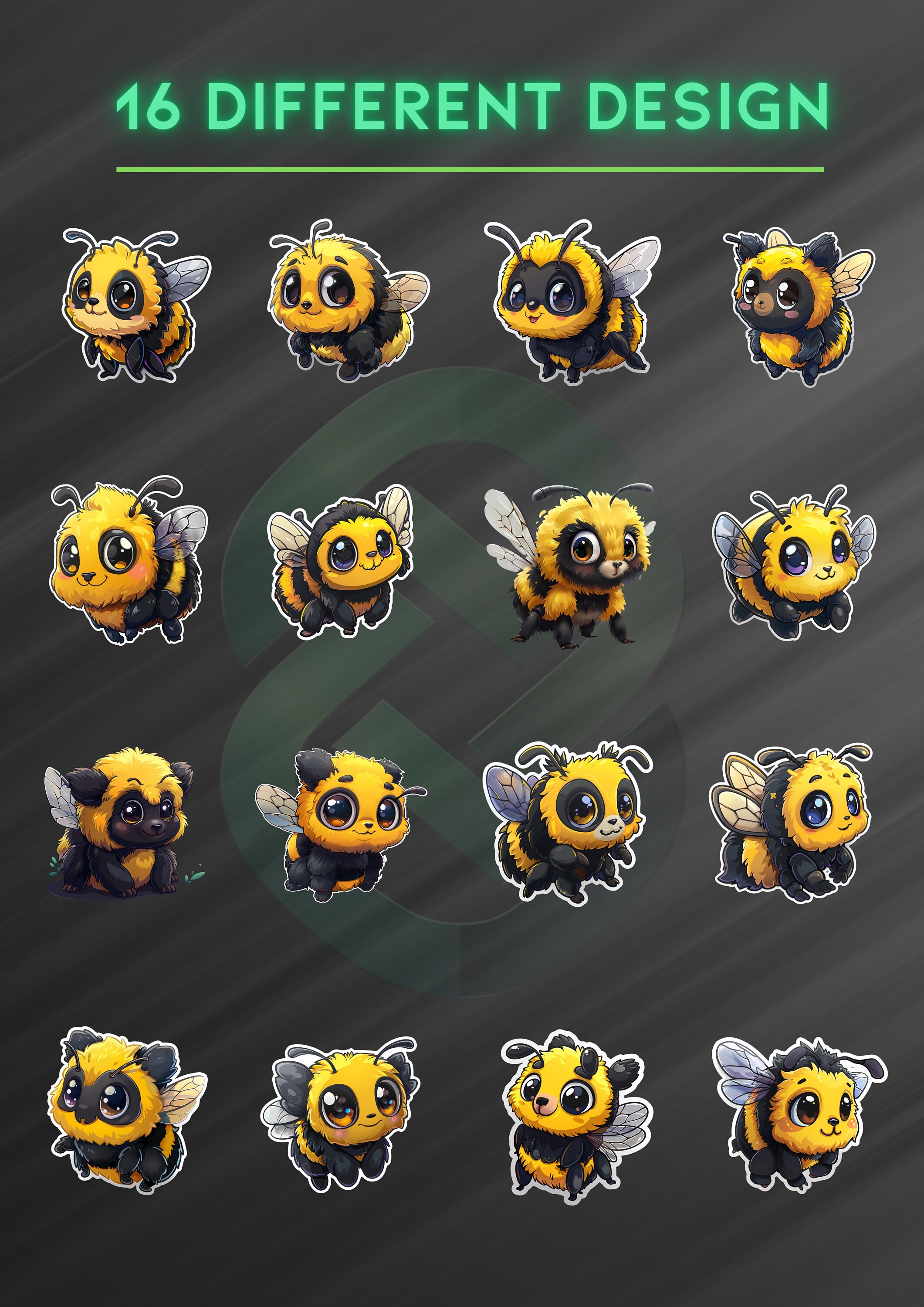 Cartoon Cute Bees Print and Cut Digital PNG Sticker Sheets, 16 ...