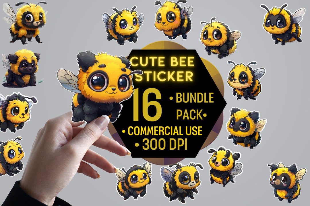 Cartoon Cute Bees Print and Cut Digital PNG Sticker Sheets, 16 ...