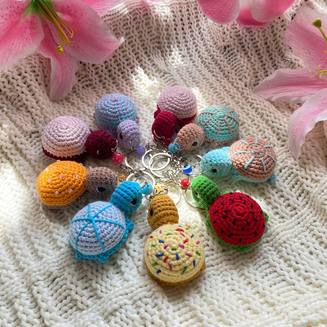 Crochet Keychain Cute Turtle, Handmade Key Chains, Small Turle Keychain ...