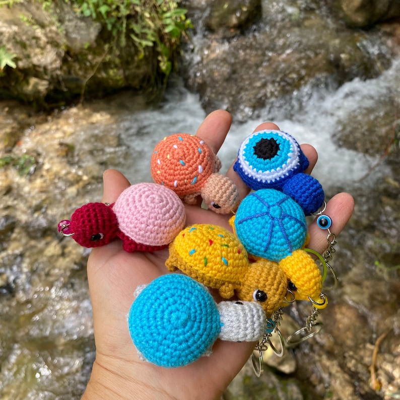 Crochet Keychain Cute Turtle, Handmade Key Chains, Small Turle Keychain ...