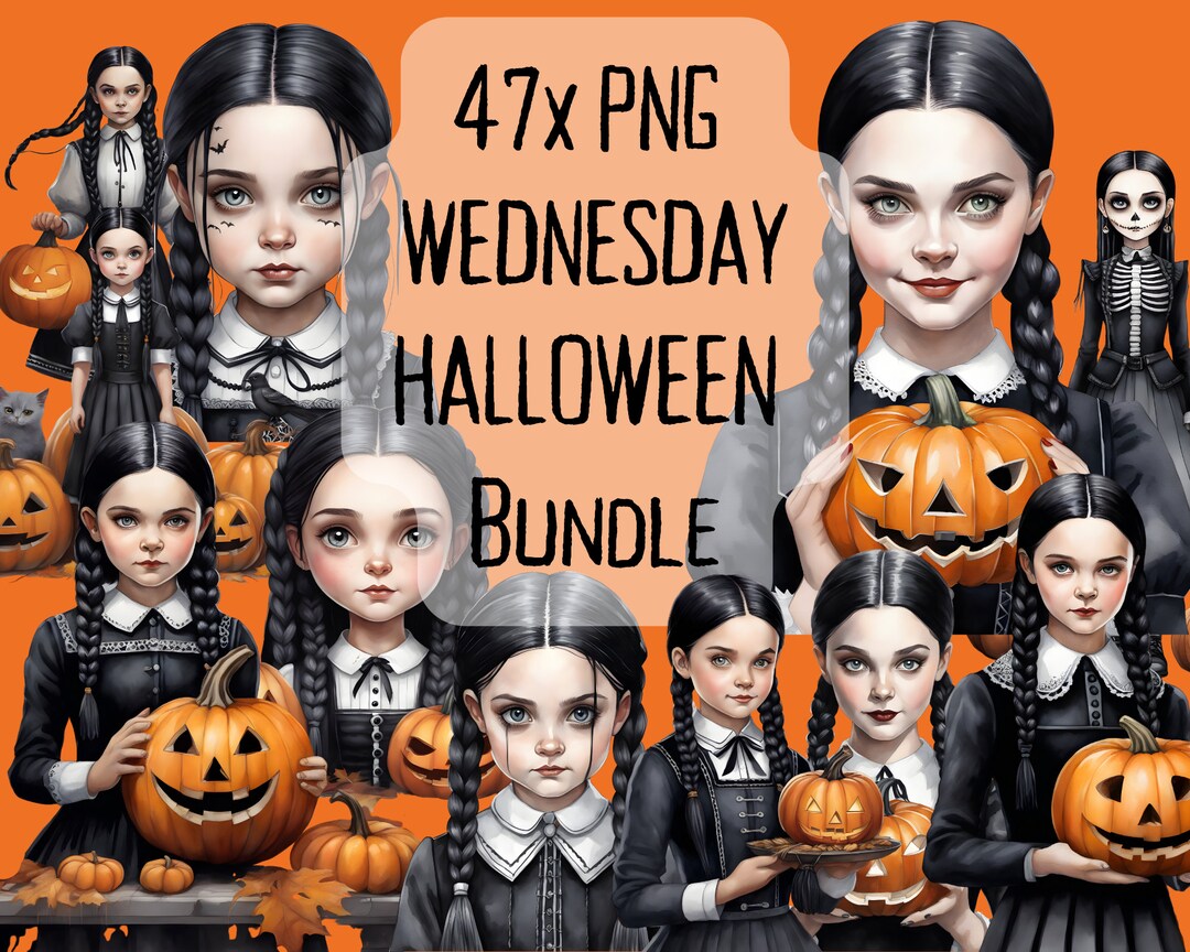 47x WEDNESDAY HALLOWEEN Spooky Clipart Bundle PNG Images, Transparent ...
