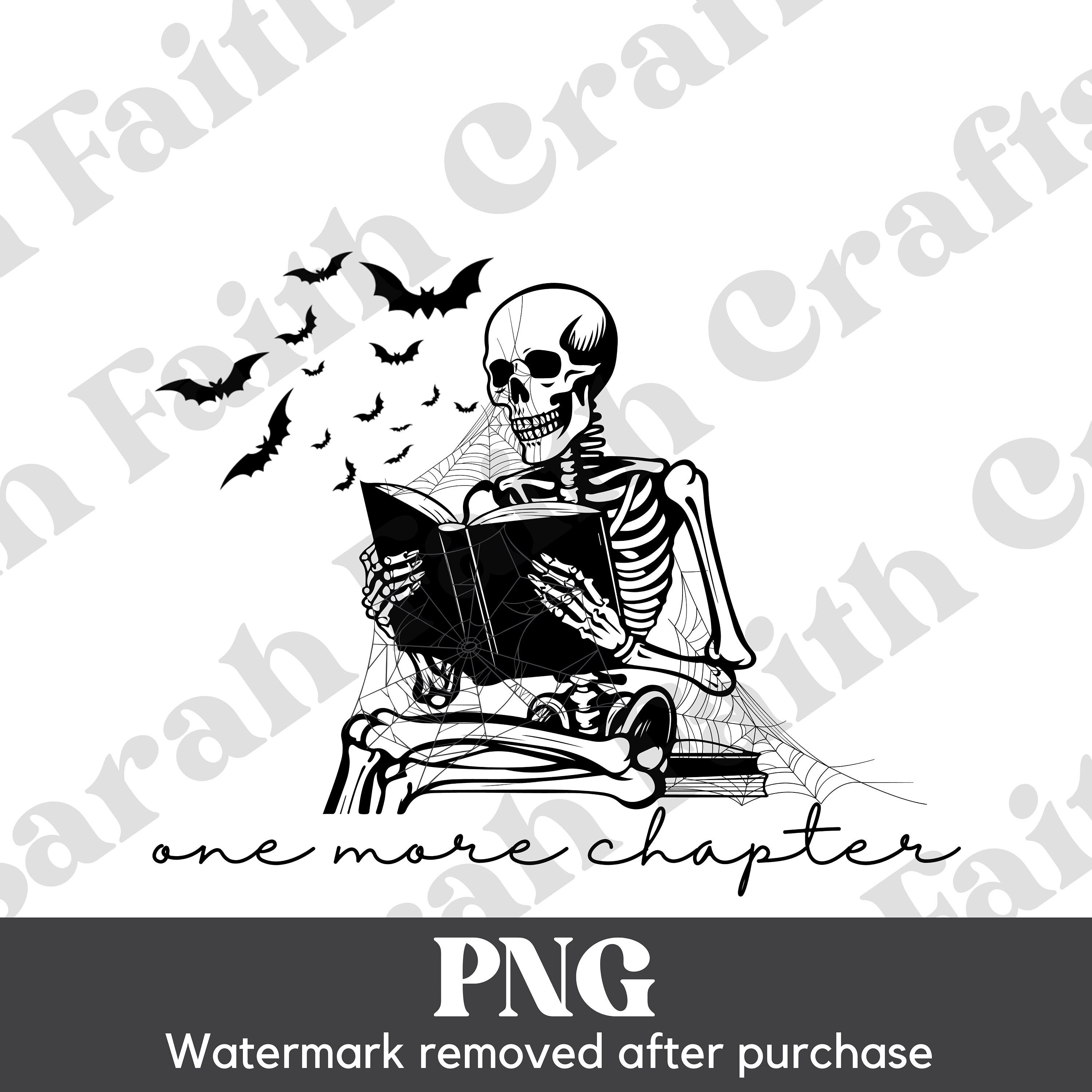 Skeleton Reading One More Chapter Png, Halloween Png, Skeleton Digital ...