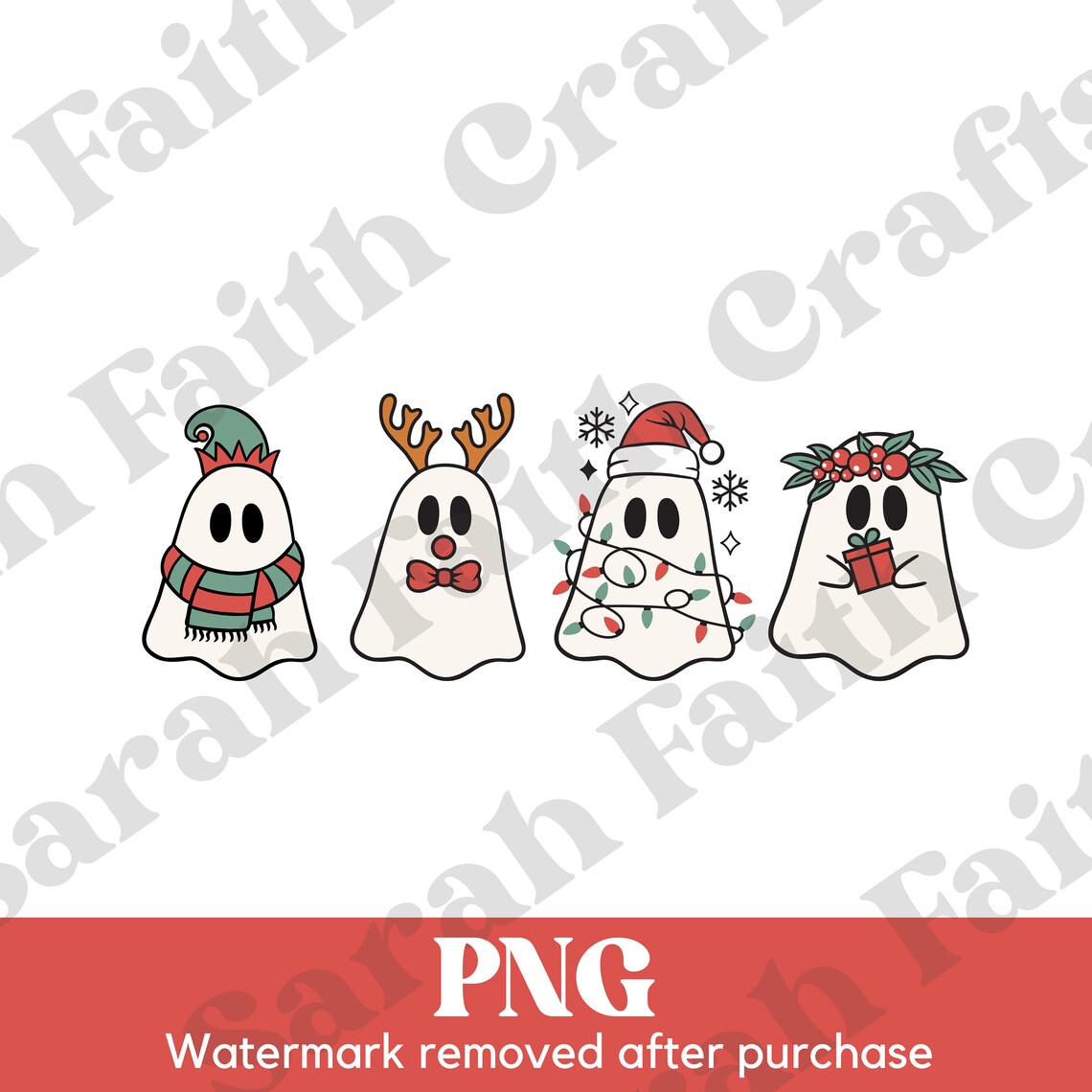 Festive Christmas Ghost PNG, Spooky Xmas Ghosts Design, Christmas Clip ...