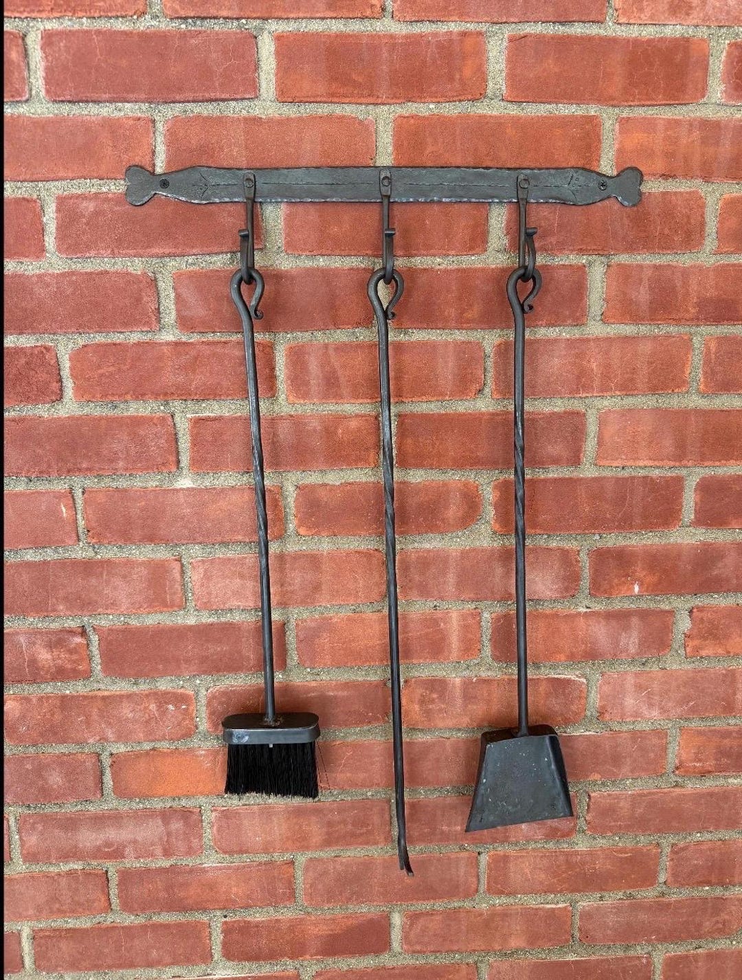Set of 3 Hand Forged Fireplace Tools W/ Optional Hanging Hooks or Stand ...