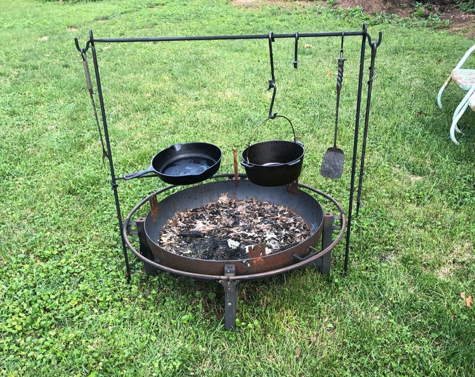 Campfire Skillet Holder and Pot Hanger With Post - Camping Swingarm ...