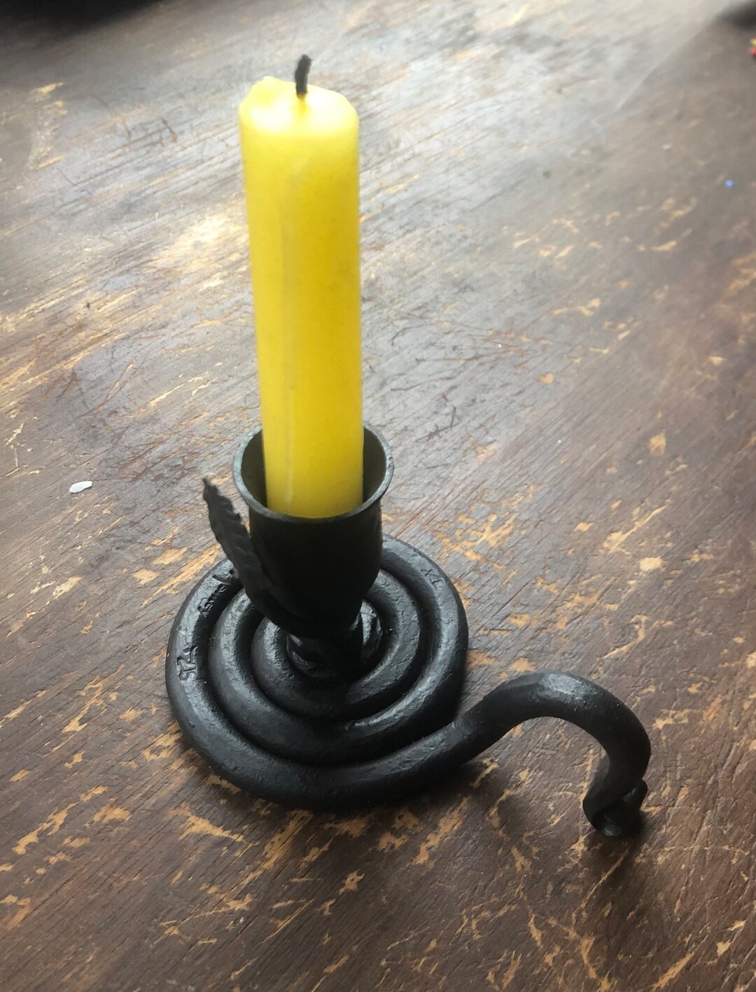 Tapered Candle Holder W/ Spiral Base, Scrolled Handle, and Vine and ...