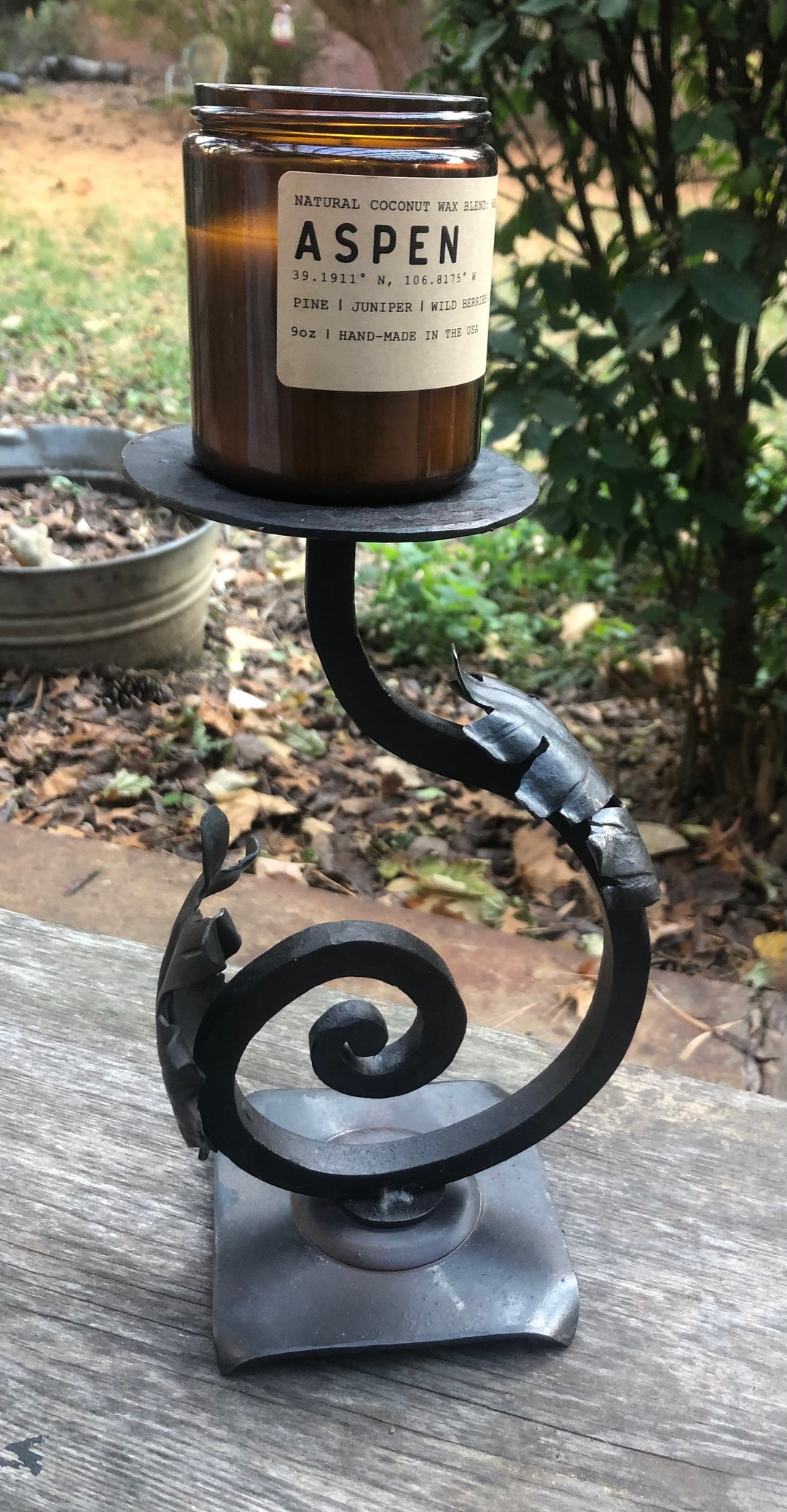 Large Candle Holder With Scroll Work and Leaf Accents - 100% Hand ...