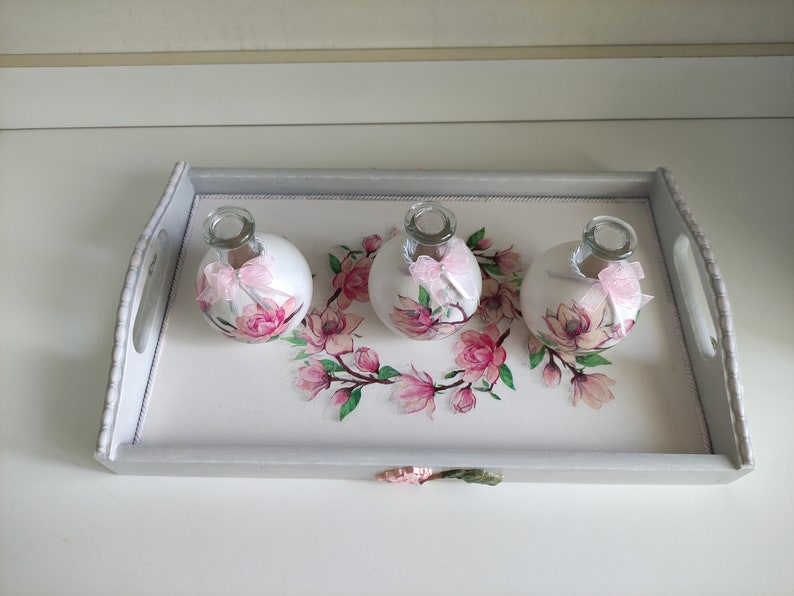 Set of Handmade Wooden Tray & Bottle Vases, Unique Gift, Mother's Day ...