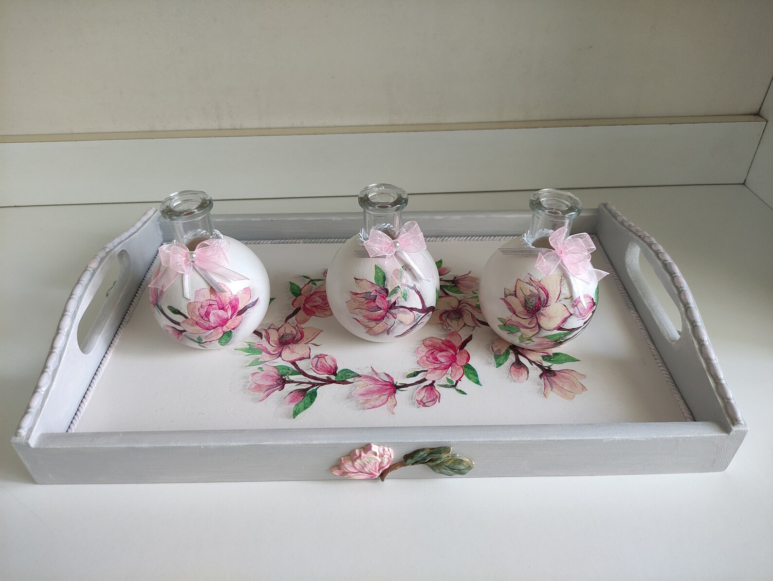Set of Handmade Wooden Tray & Bottle Vases, Unique Gift, Mother's Day ...