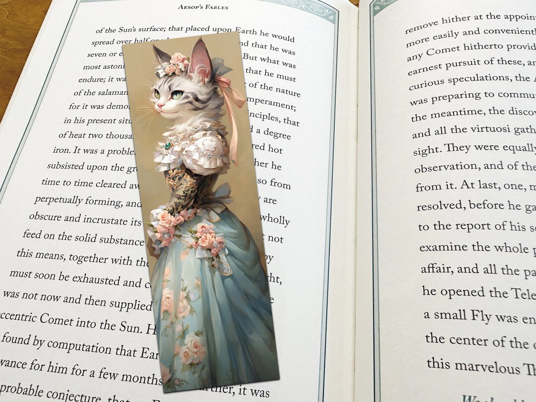 French Rococo Cat Portrait Bookmark - High Quality Print Illustration ...