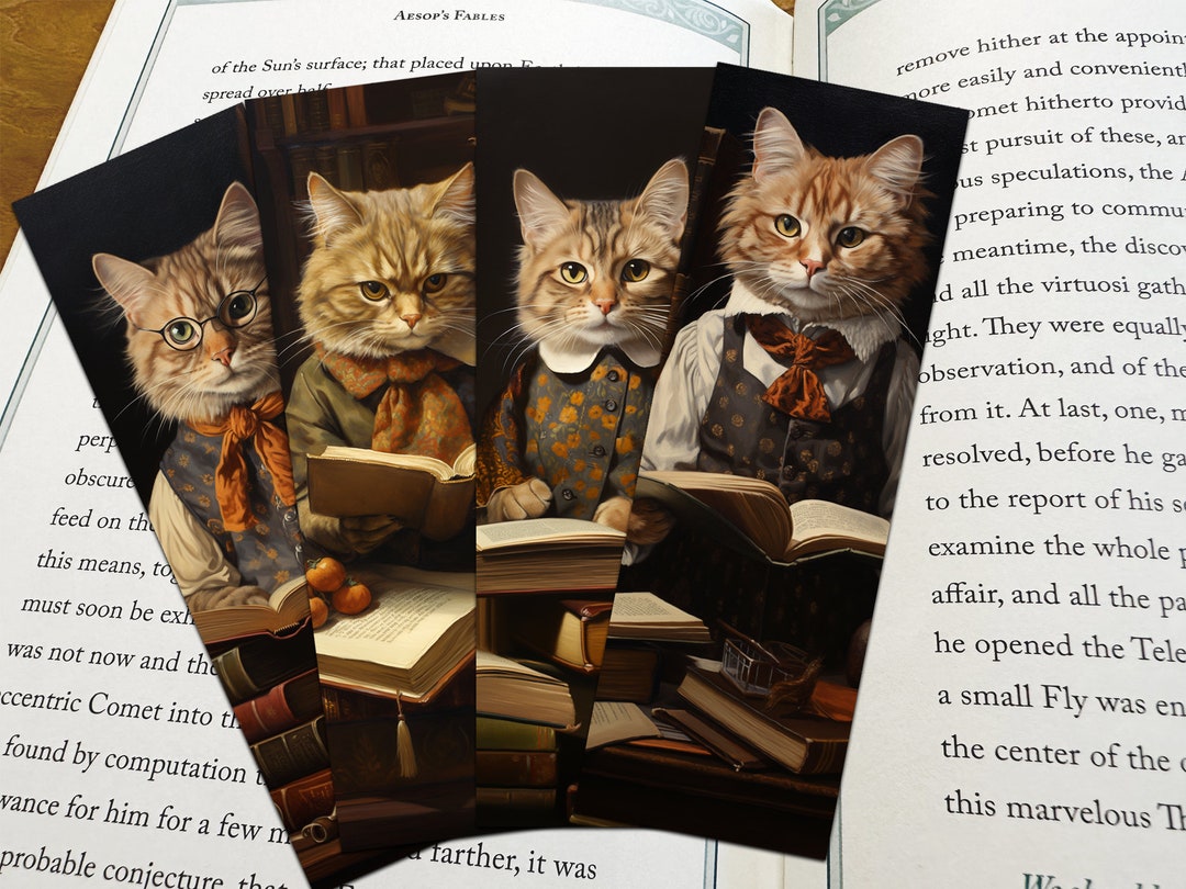Librarian Cats / Dark Academia Printable Bookmarks - Set of 4 Printable ...