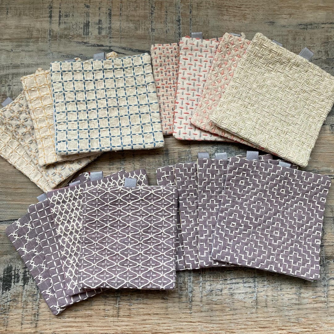 4 Sashiko Coasters, Natural Dyes, Hand-sewn, Japanese, Embroidered ...