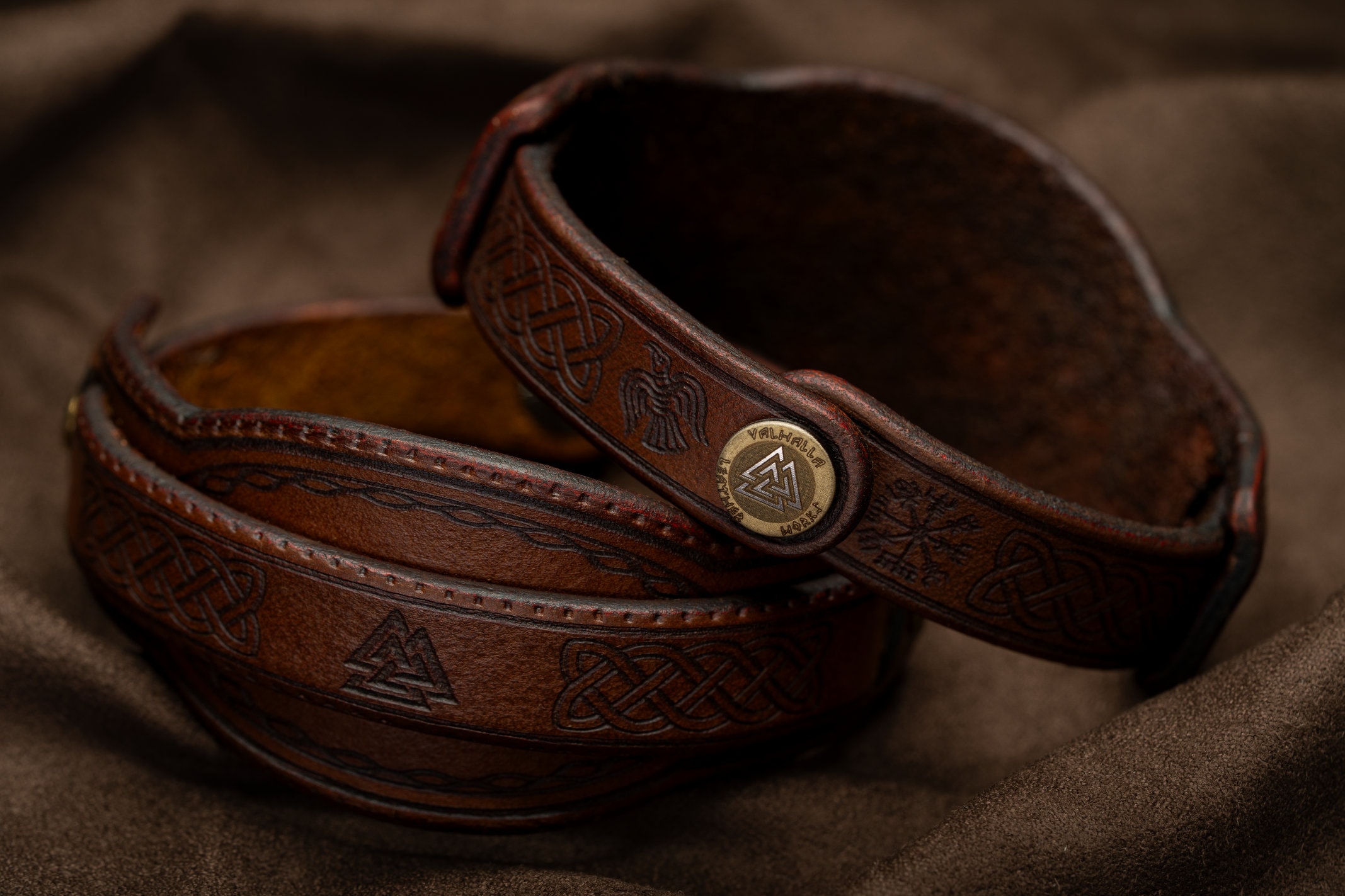 Valhalla Leather Bracelet Viking Style Double Strap Laser Engraved ...