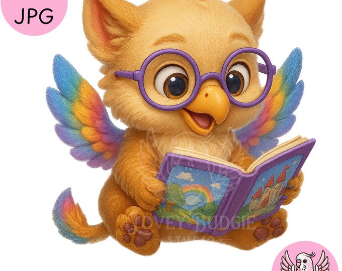 Cute Little Gryphon Reading Transparent PNG, JPG | Rainbow Baby Griffin ...