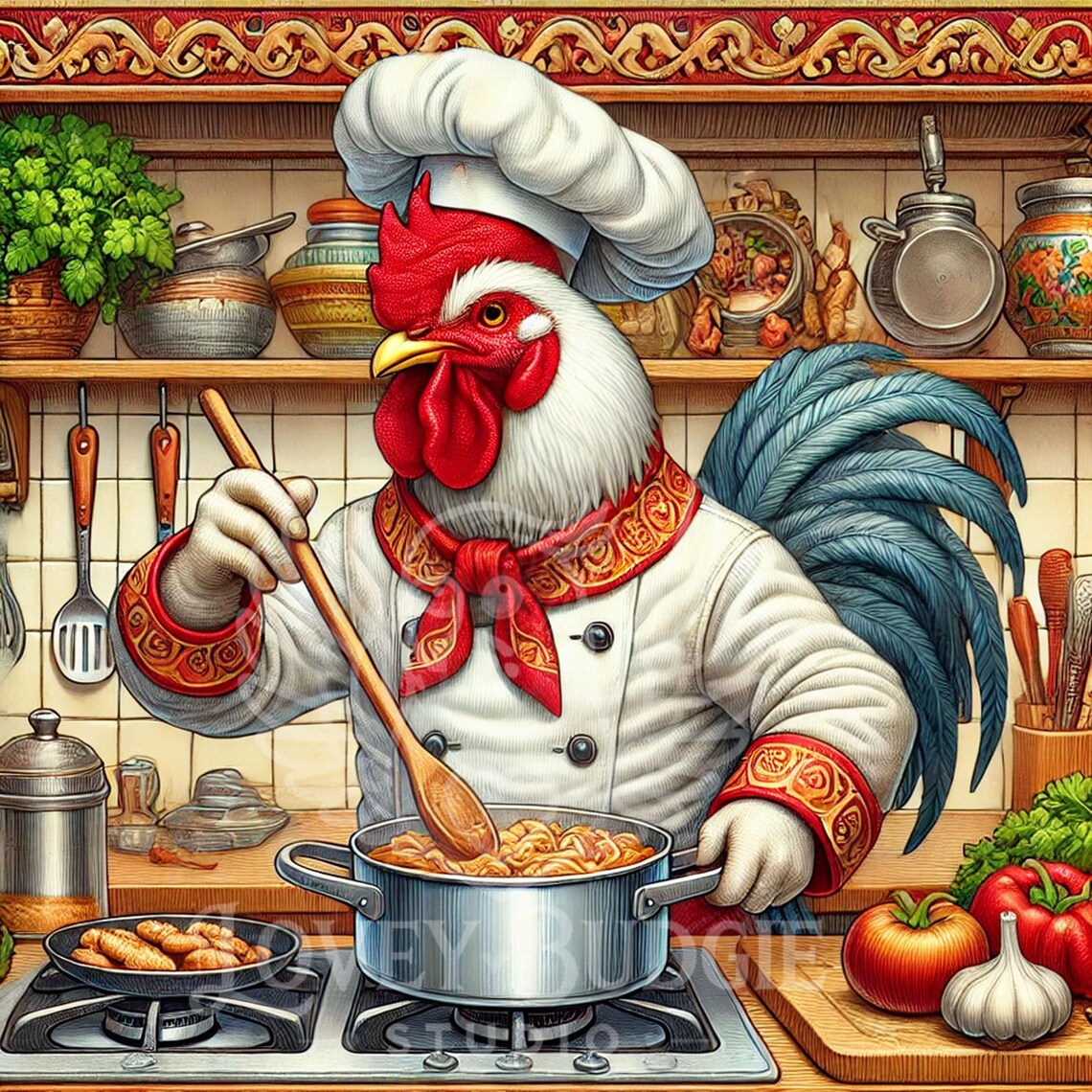 Italian Rooster Chef Digital Downloadable Art 2 Formats PNG & JPG ...