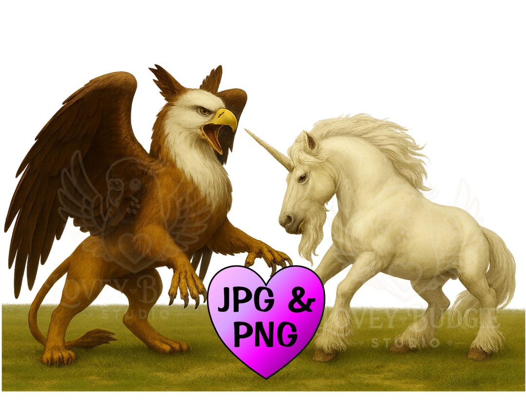 Gryphon Unicorn Battle Realistic Digital Downloadable Art 2 Formats PNG ...