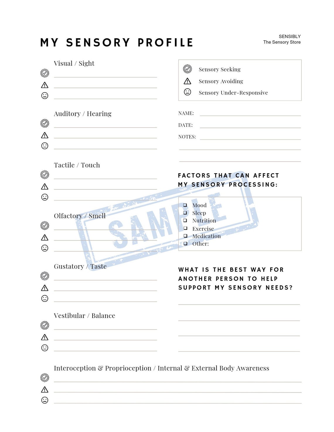 My Sensory Profile Classic Sensory Processing Questionnaire for Parents ...