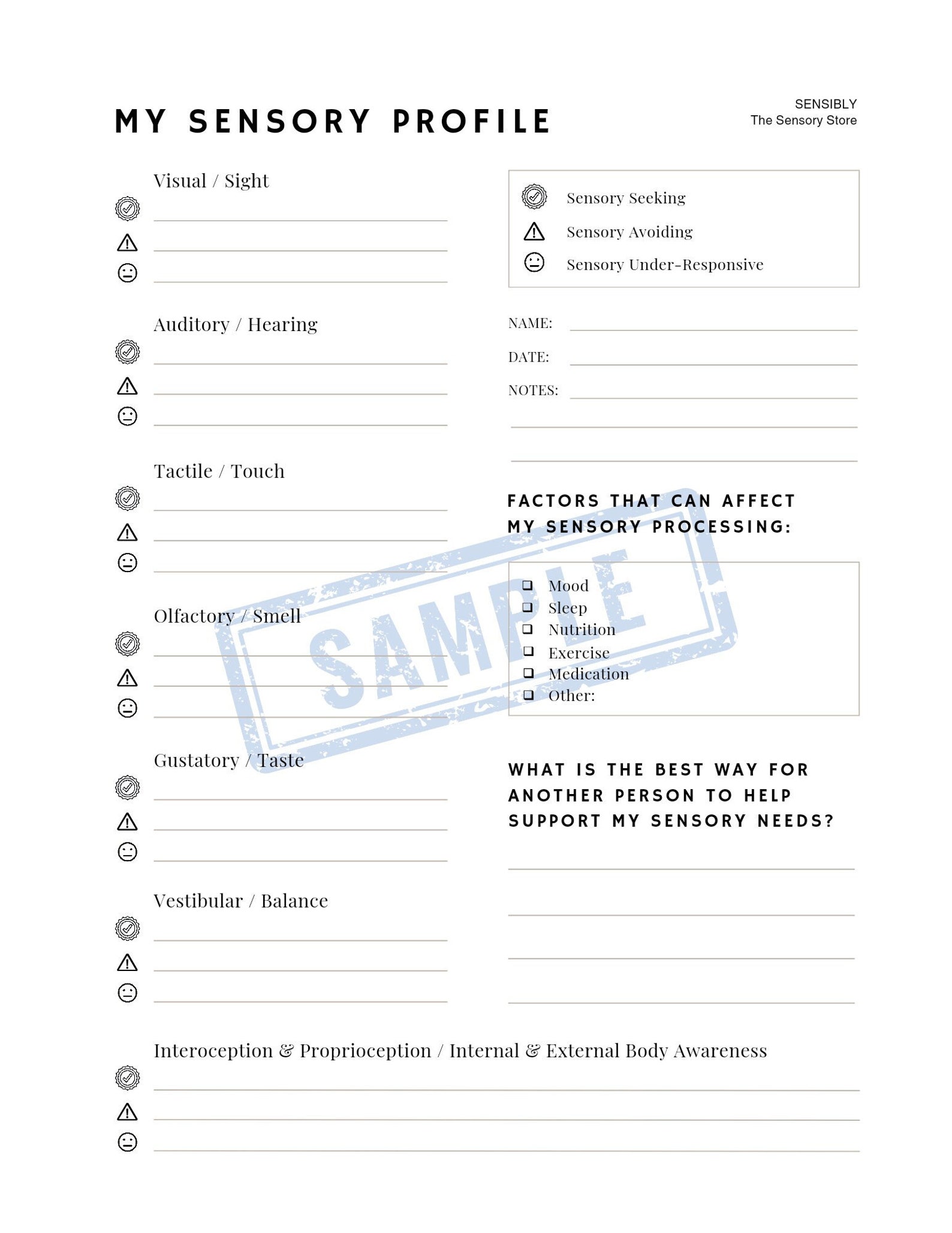 My Sensory Profile Classic Sensory Processing Questionnaire for Parents ...