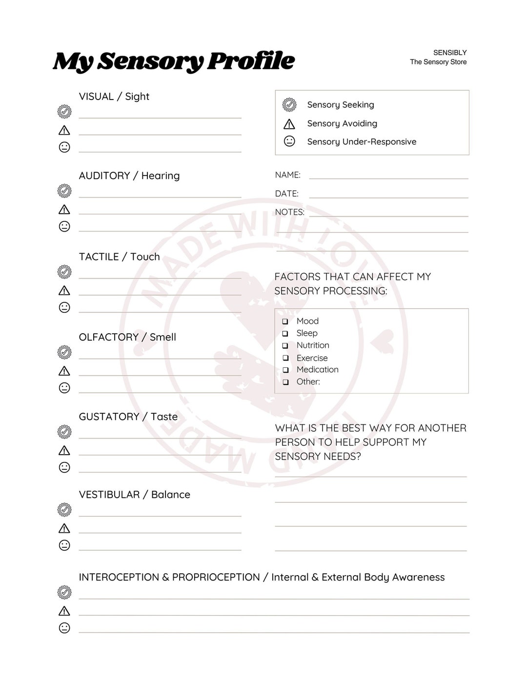 My Sensory Profile 70s Sensory Processing Questionnaire for Parents ...