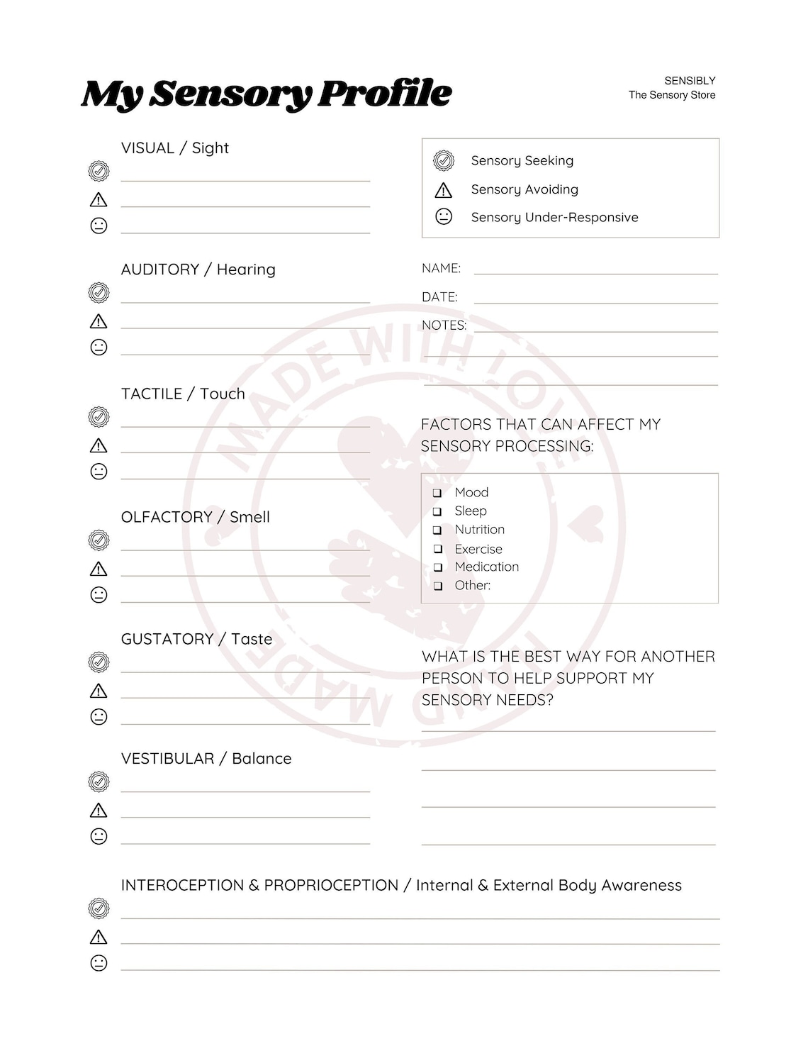 My Sensory Profile 70s Sensory Processing Questionnaire for Parents ...