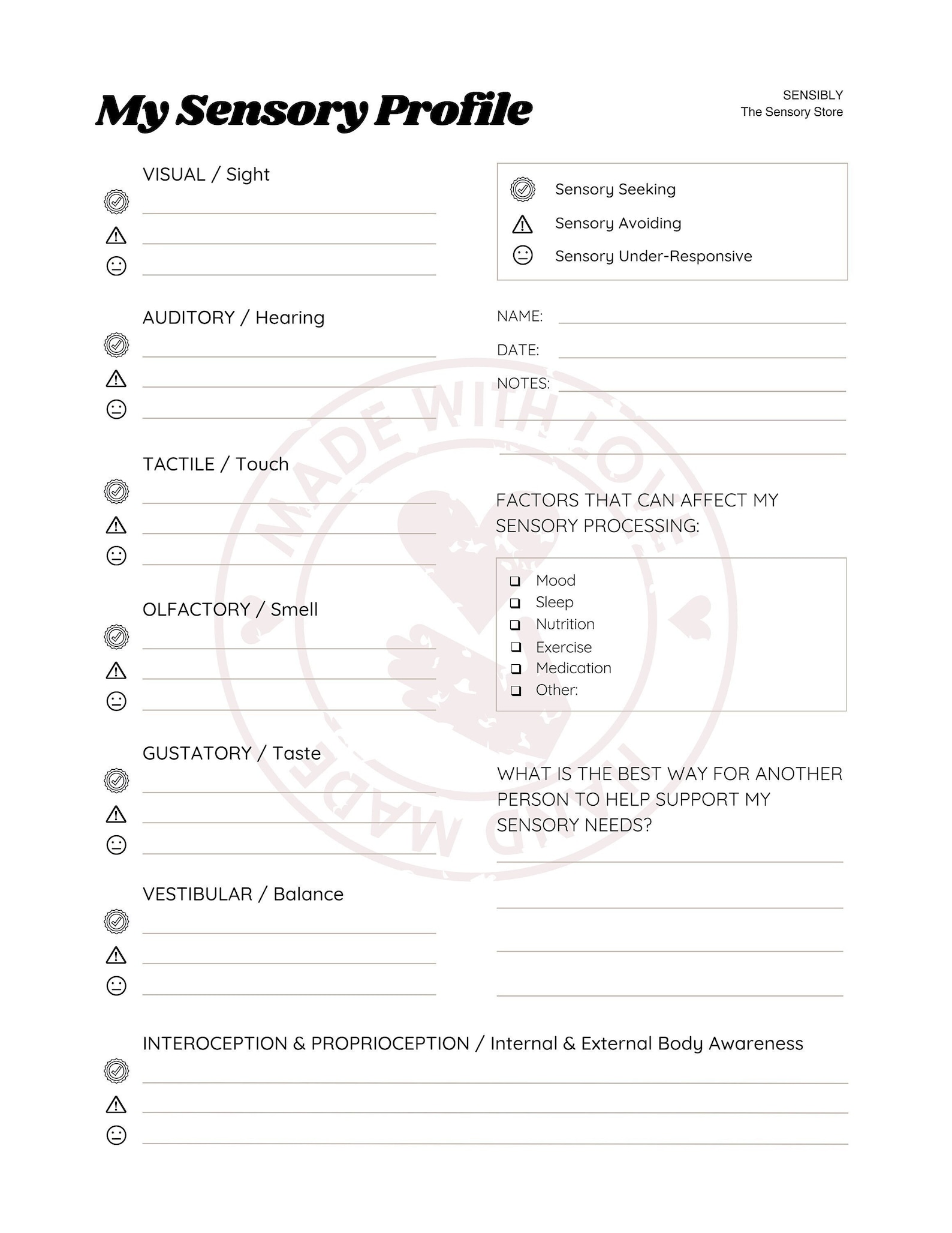 My Sensory Profile 70s Sensory Processing Questionnaire for Parents ...
