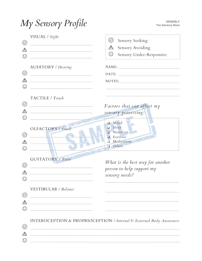 My Sensory Profile Elegant Sensory Processing Questionnaire for Parents ...