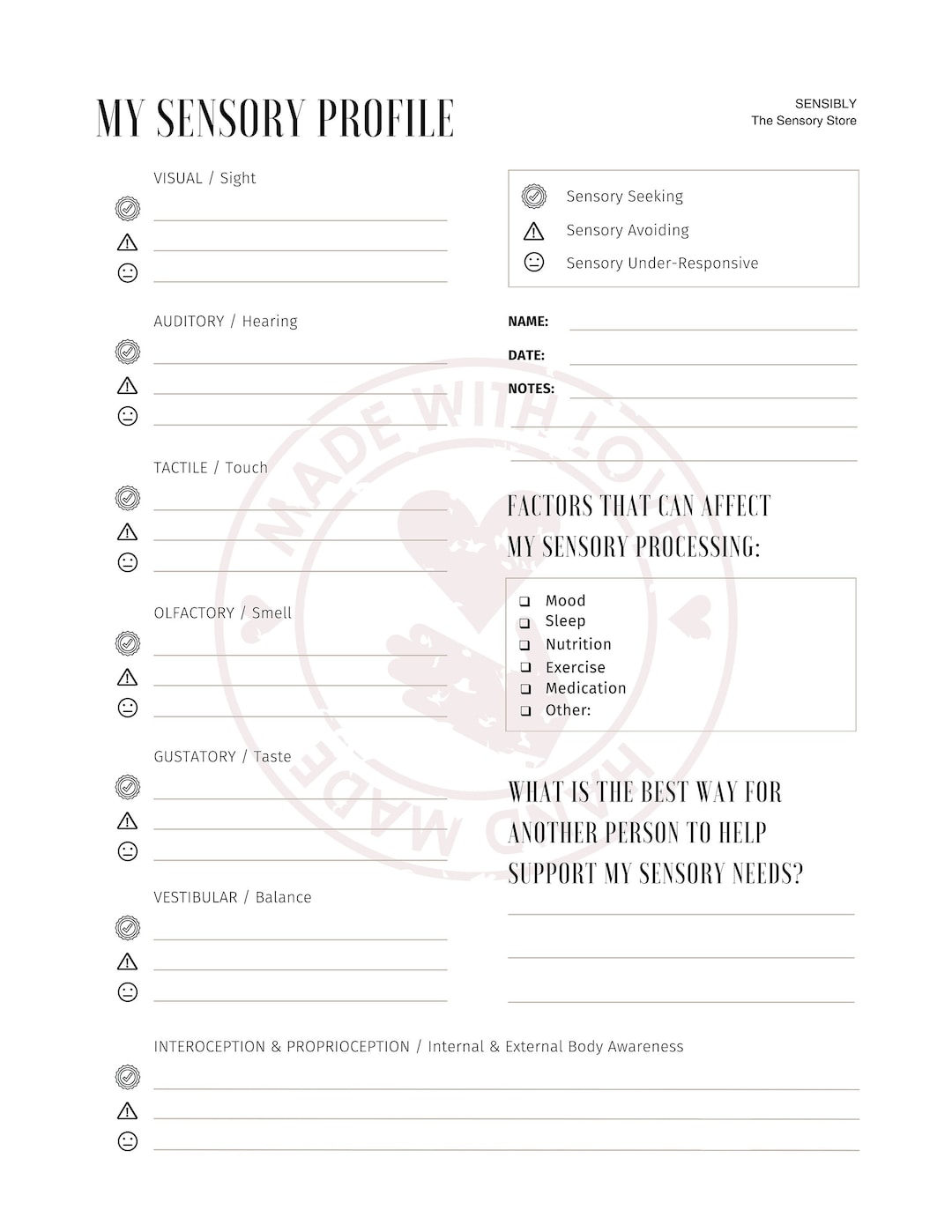 My Sensory Profile 90s Sensory Processing Questionnaire for Parents ...